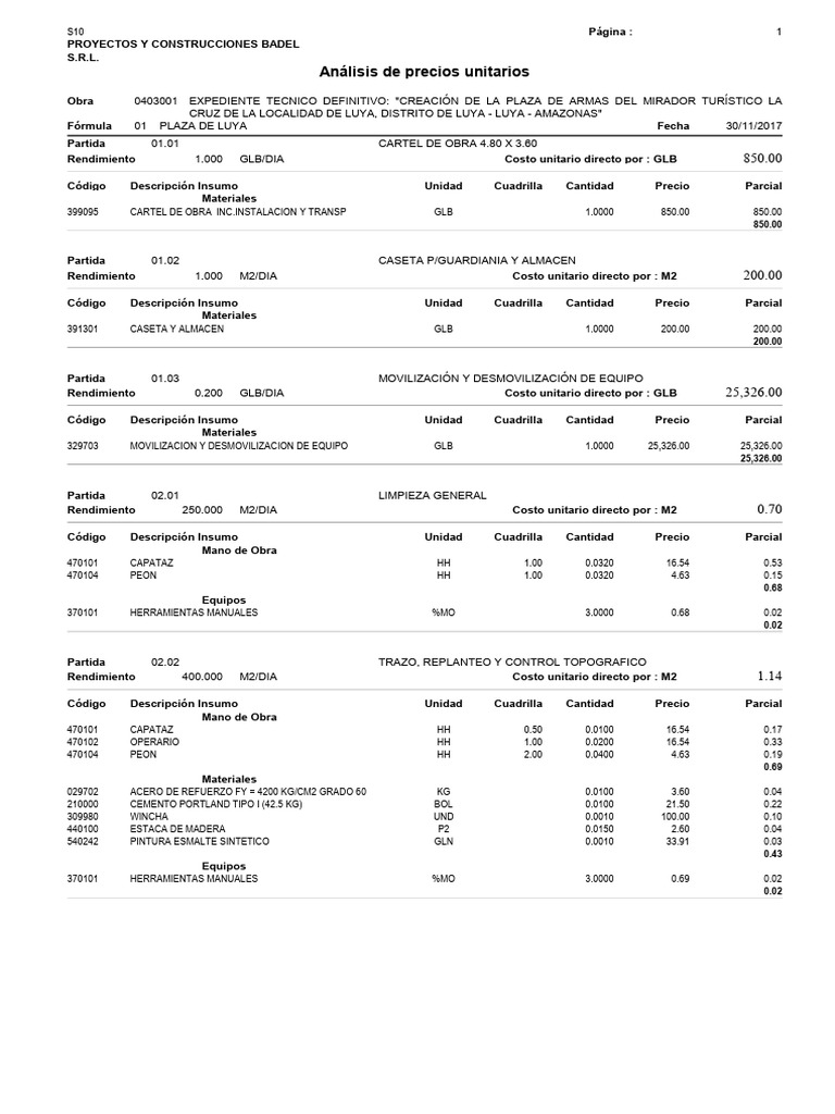 Unitarios Plaza Luya | PDF | Hormigón | Unión