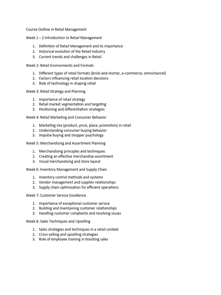 Retail Management Course Outline | PDF | Retail | E Commerce