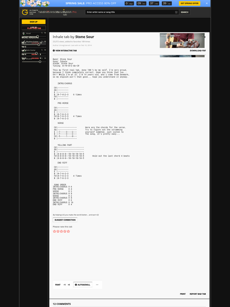 Inhale Tab by Stone Sour | PDF | Song Structure | Songs