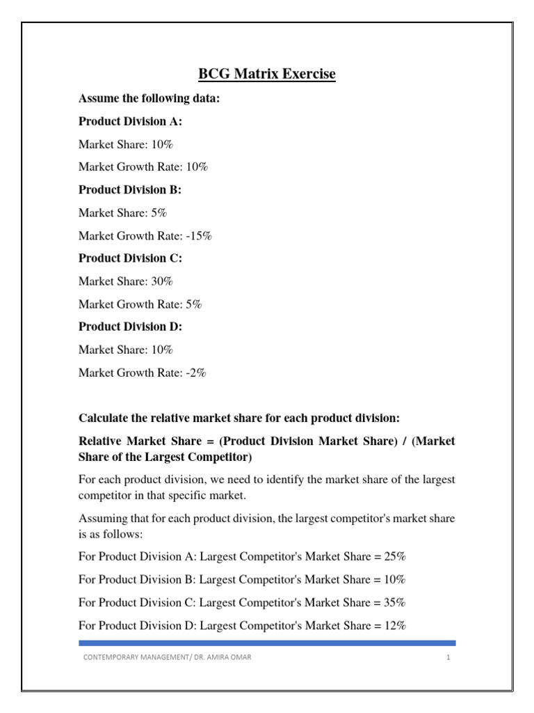 BCG Matrix Exercise 2024 | PDF | Economic Growth | Market Share