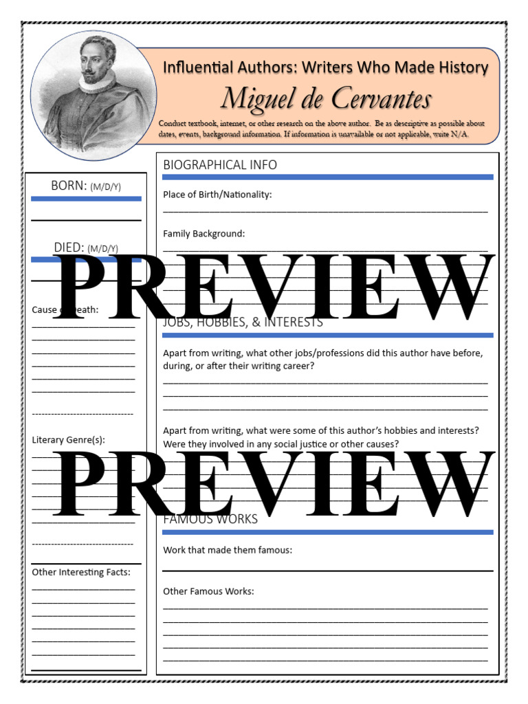 Demo Miguelde Cervantes Biography Worksheet 10008681 | PDF