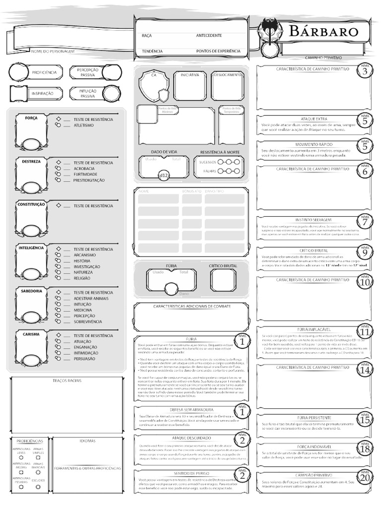 D D5E Bárbaro FichaDeClasse Editável UncensoredRPG | PDF