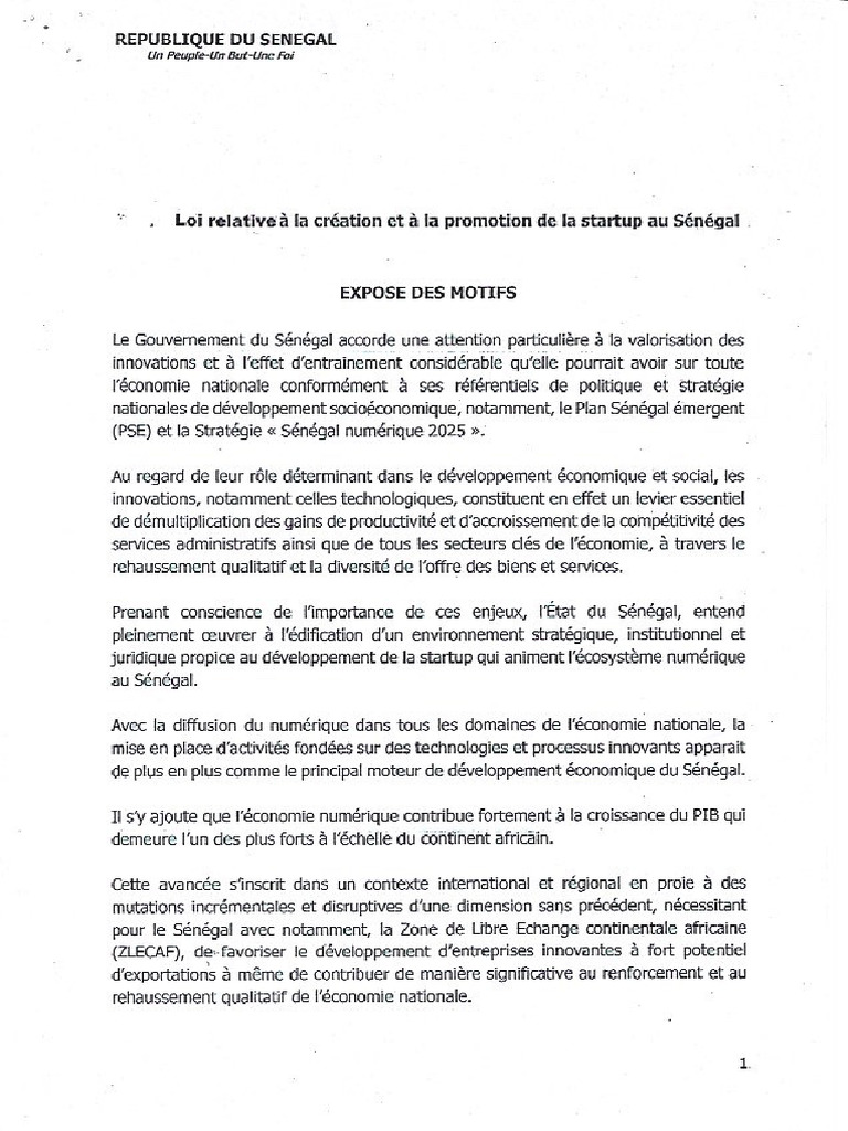Senegal - Loi N° 2020-01 Startup Promulguee | PDF