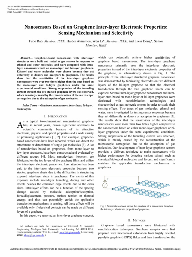 Nanosensors Based On Graphene Inter-Layer Electronic Properties Sensing Mechanism and ...
