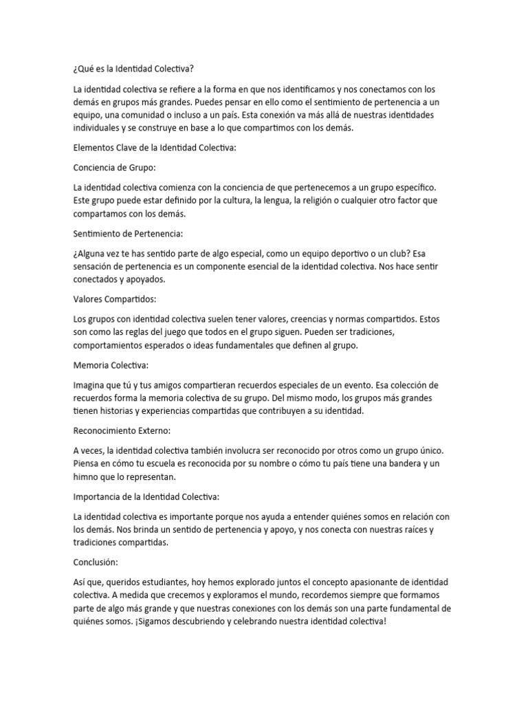 Definición y Elementos de Identidad Colectiva | PDF