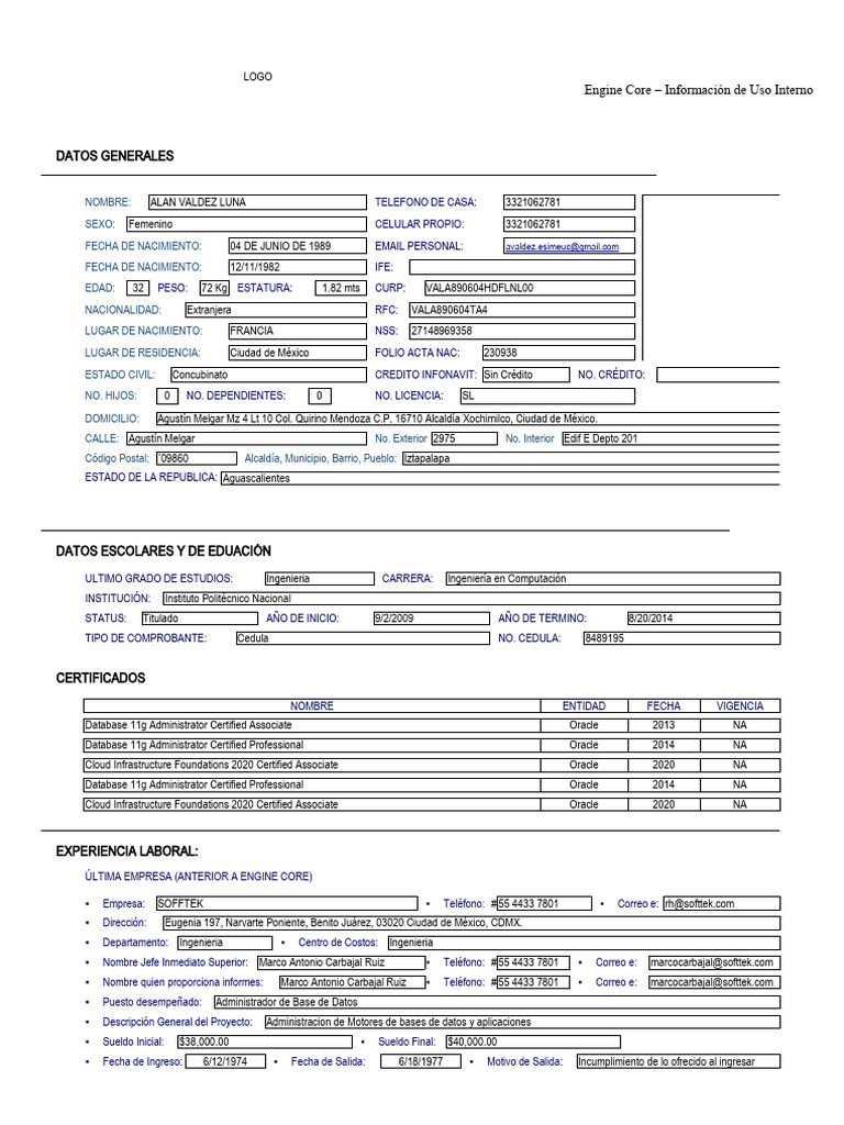 Formato Datos Generales | PDF | Oracle Corporation | Microsoft Windows