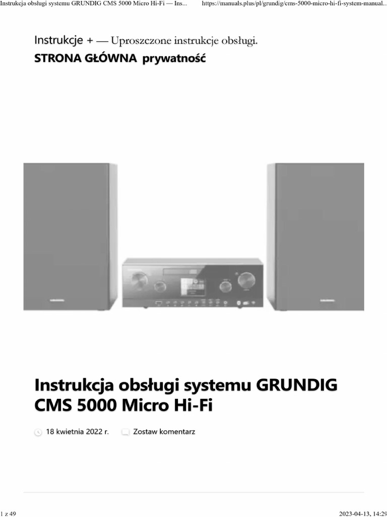 Instrukcja Obsługi Systemu GRUNDIG CMS 5000 Micro Hi-Fi - Instrukcje+ | PDF