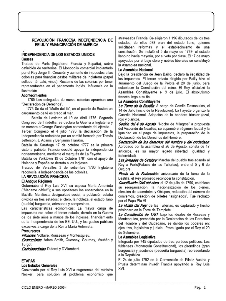 Historia 07 REV. FRANC, INDEP. DE EEUU Y EMANCIPACION DE AMERICA | PDF ... Historia 07 REV. FRANC, INDEP. DE EEUU Y EMANCIPACION DE AMERICA | PDF ...