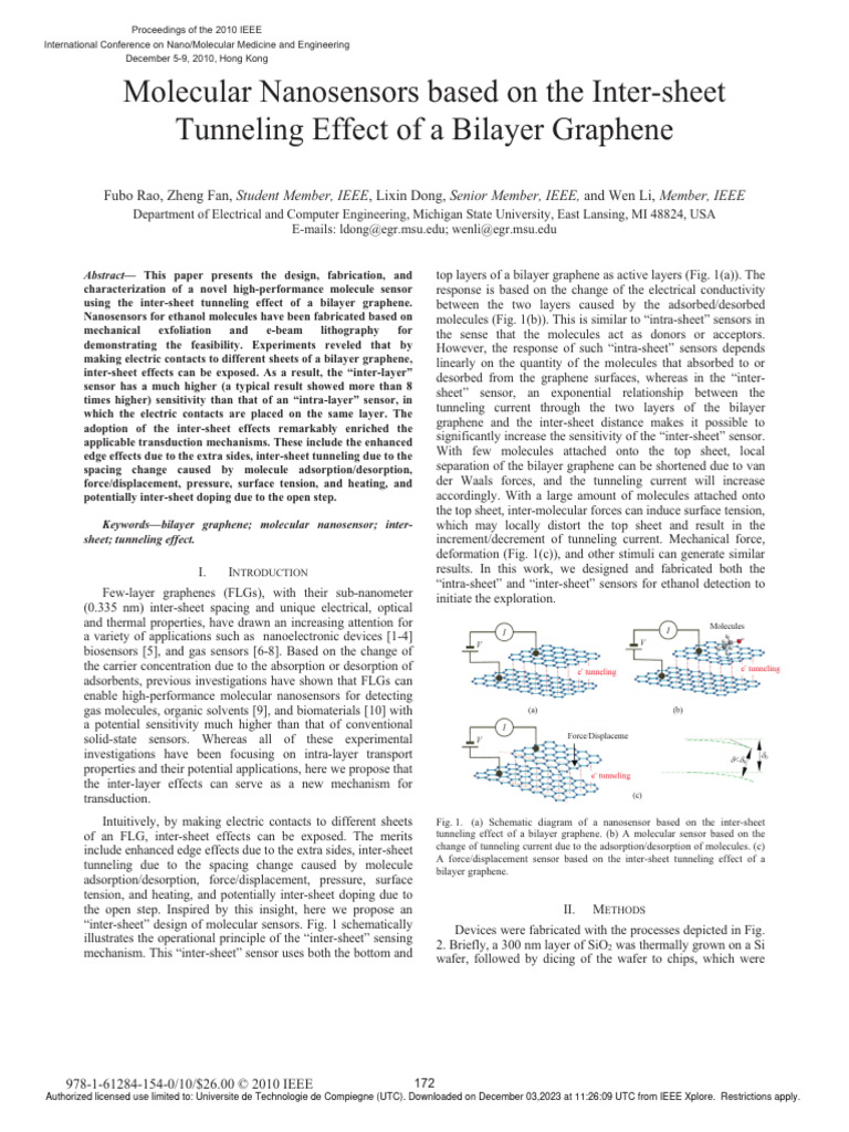 Molecular Nanosensors Based On The Inter-Sheet Tunneling Effect of A Bilayer Graphene | PDF ...
