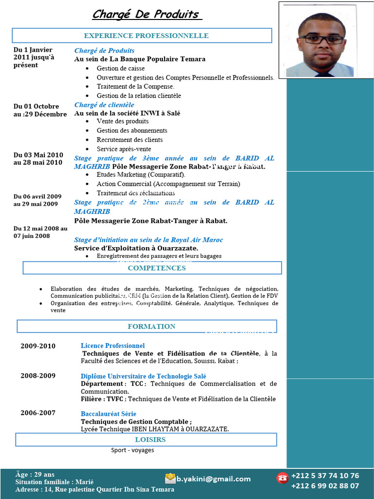 CV Chargé de Produits et Clientèle avec Compétences en Marketing et ...
