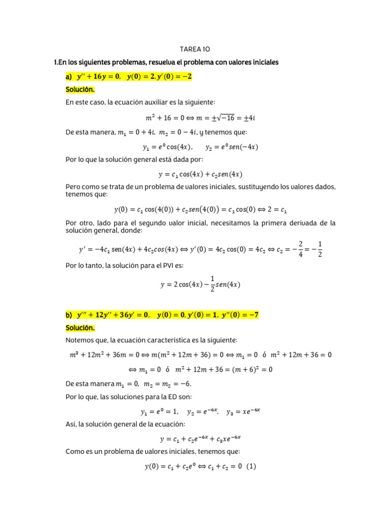 EJERCICIOS Ecuaciones Diferenciales | PDF | Ecuaciones | Cálculo