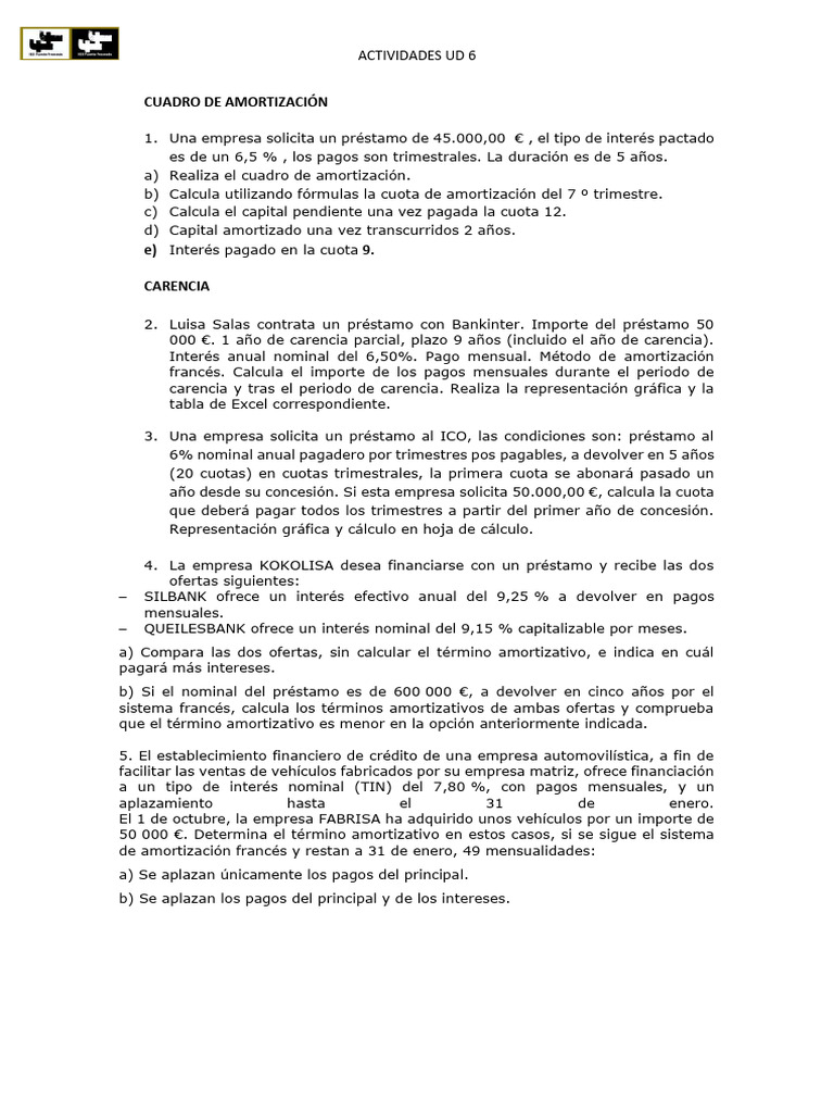 Ejercicios Ud 6 | PDF | Interés | Business