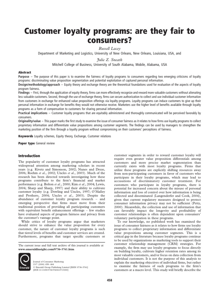 Customer Loyalty Programs: Are They Fair To Consumers? | PDF | Marketing | Market Segmentation