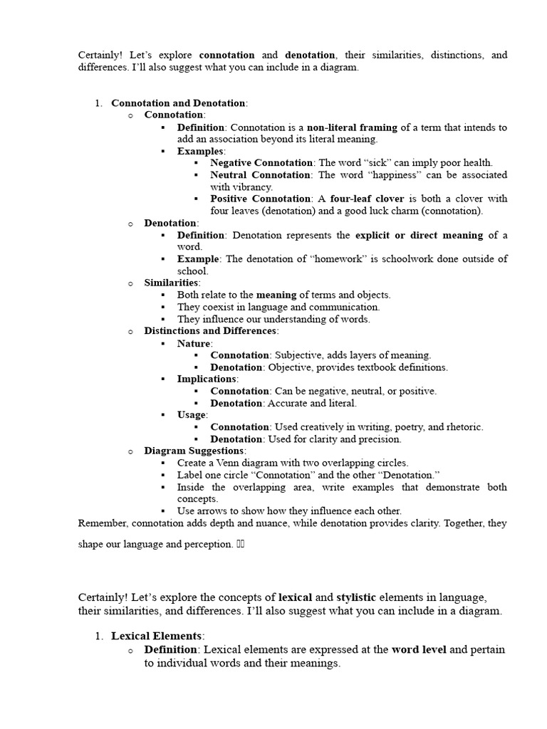 Connotative and Denotative, Lexical and Stylistic | PDF | Word ...
