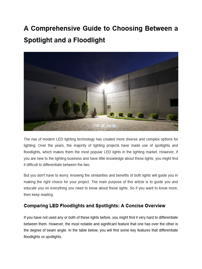 A Comprehensive Guide To Choosing Between A Spotlight and A Floodlight ...