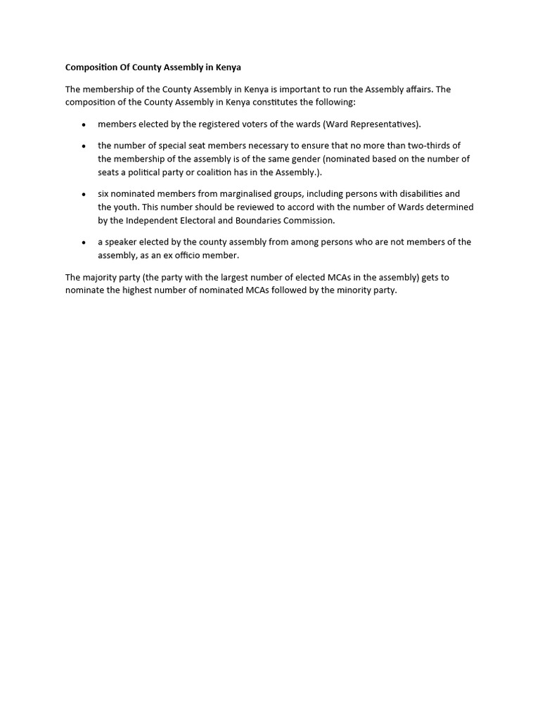 Composition of County Assembly in Kenya | PDF