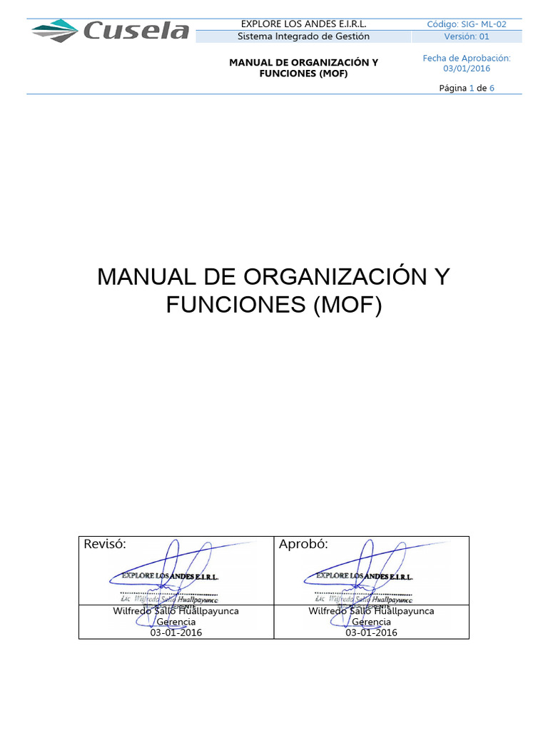 Sig-Ml-02 Manual de Organizacion y Funciones | PDF | Business
