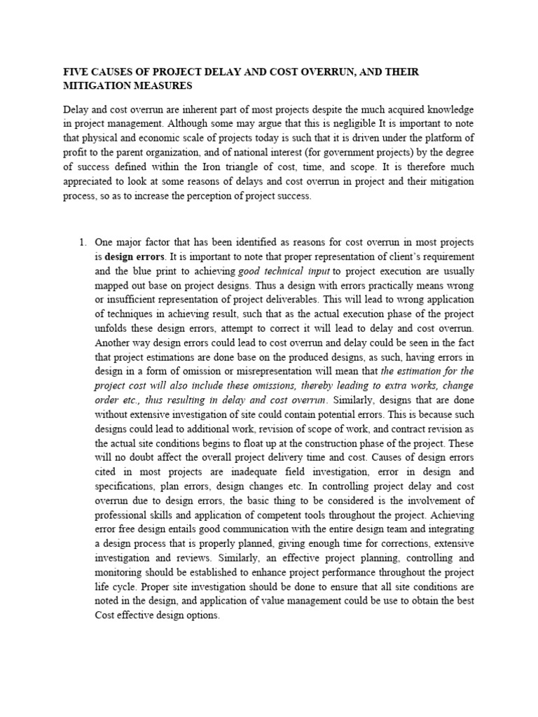 Causes of Project Delay and Cost Overrun | PDF | Procurement | Project Management