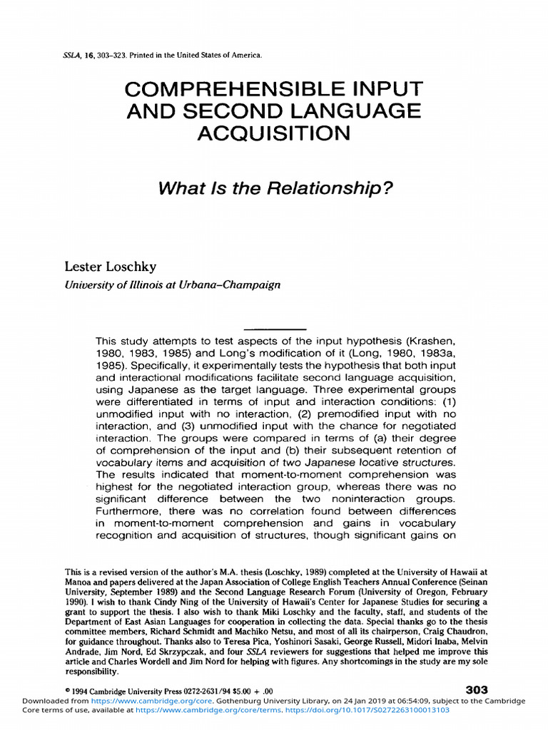 Comprehensible Input and Second Language Acquisition | PDF | Second Language Acquisition ...