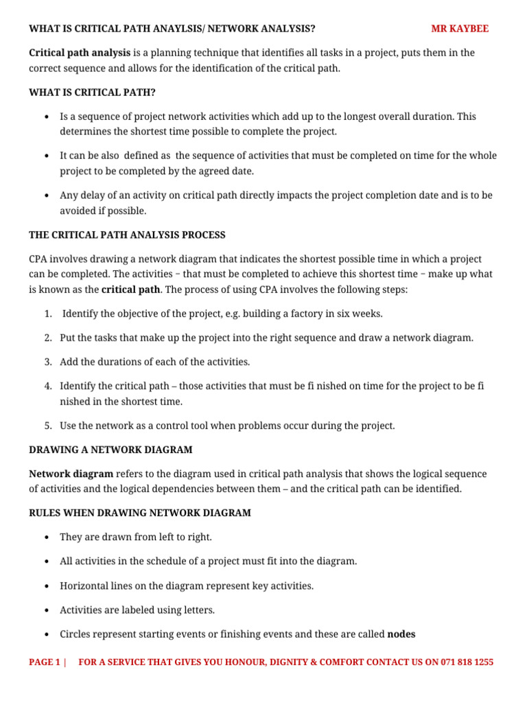 Critical Path Analysis (MR Kaybee) | PDF