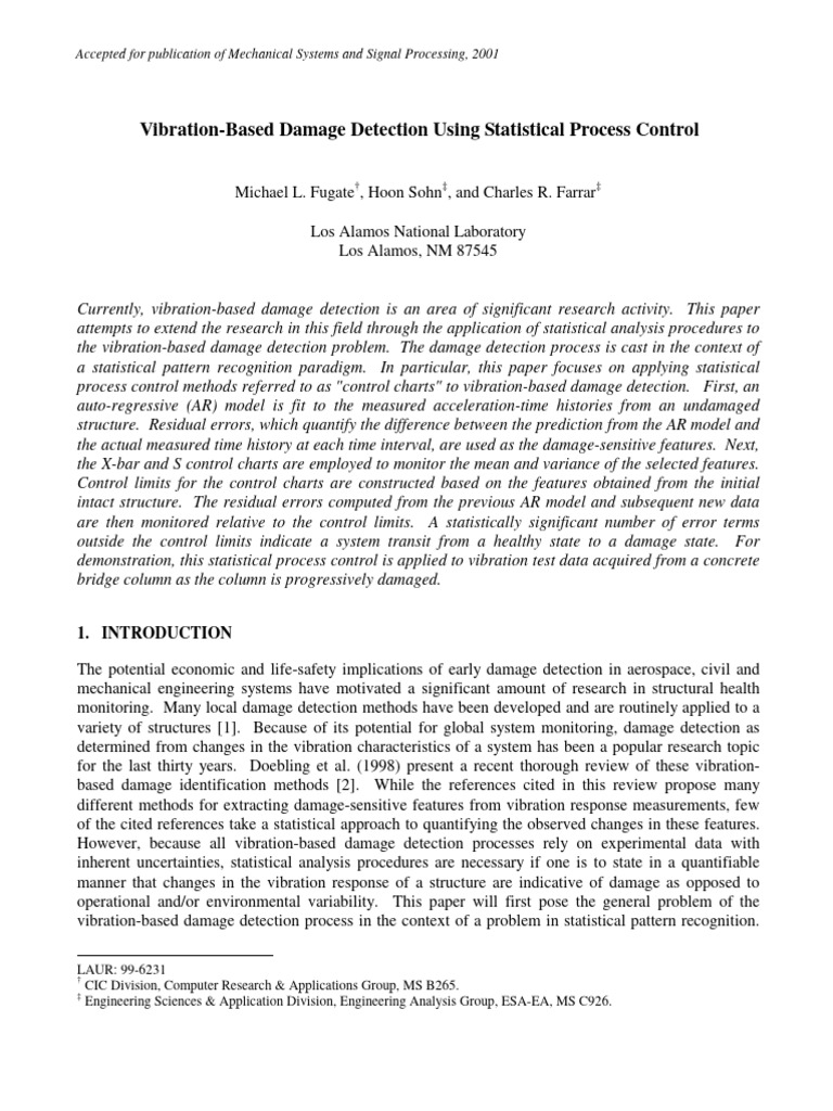 Vibration-Based Damage Detection Using Statistical Process Control | PDF | Errors And Residuals ...