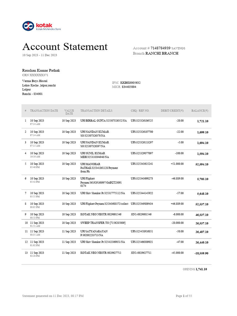 Bankstatement 3 Months | PDF | Debits And Credits | Payments