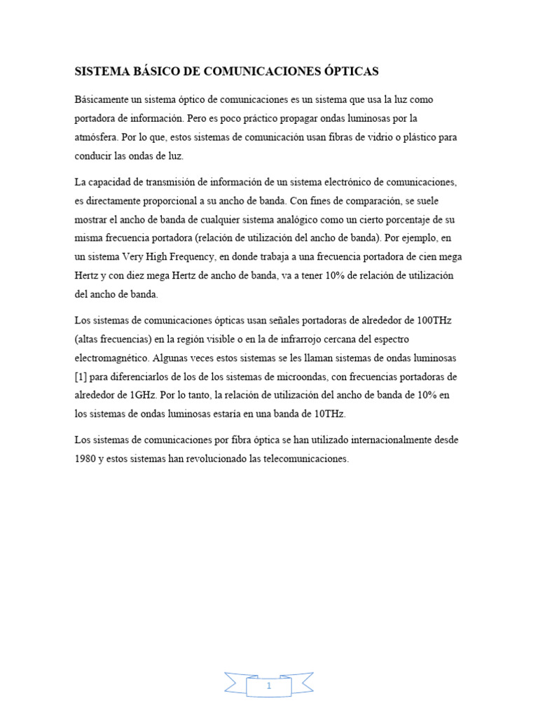 SISTEMA BÁSICO DE COMUNICACIONES ÓPTICAS | PDF | Radiación electromagnética | Telecomunicaciones