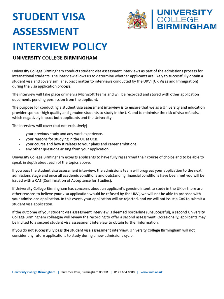 Student Visa Interview Assessment Policy | PDF | Travel Visa | Policy