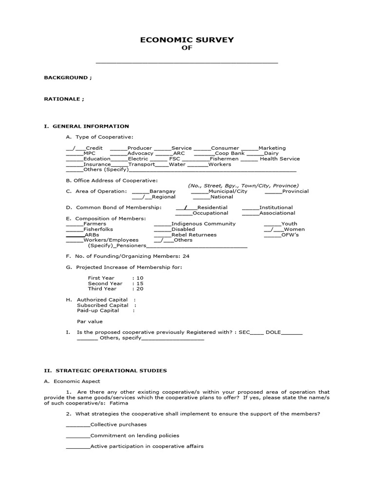 Economic Survey for Cooperative Formation | PDF | Interest | Cooperative