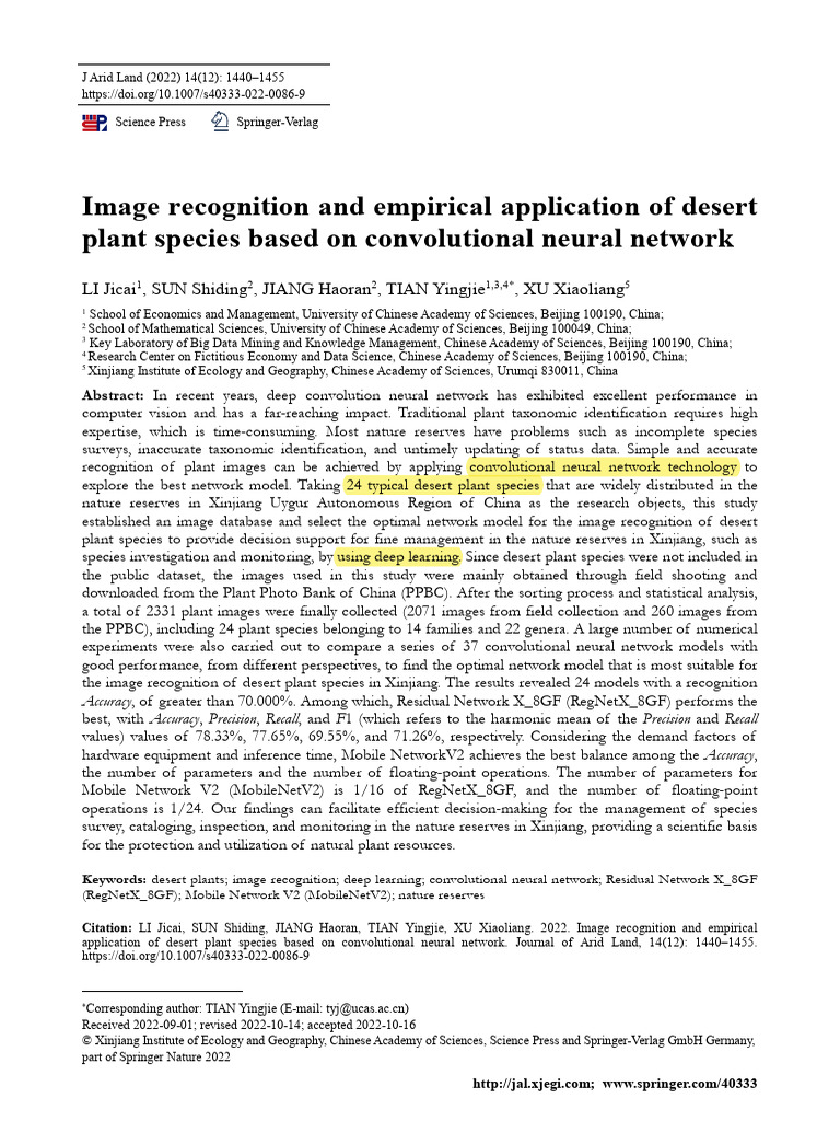 Image Recognition and Empirical Application of Desert Plant Species Based On Convolutional ...
