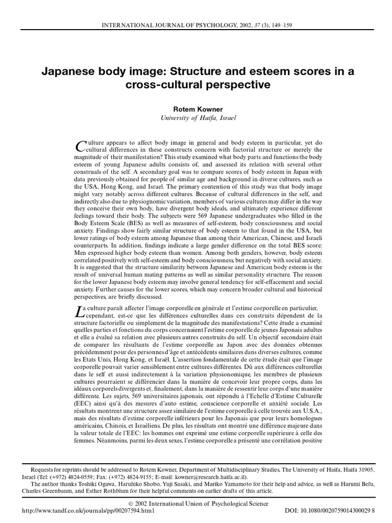 Kowner Japanese Body Image | PDF | Self Esteem | Physical Attractiveness