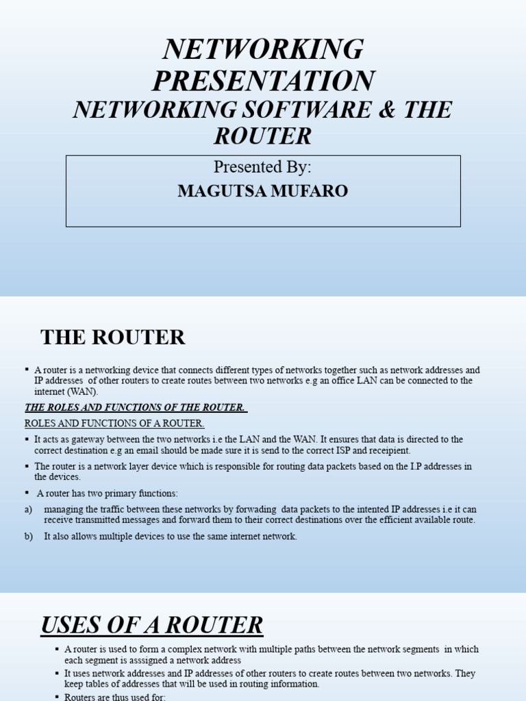 NETWORKING PRESENTATION | PDF | Computer Network | Router (Computing)