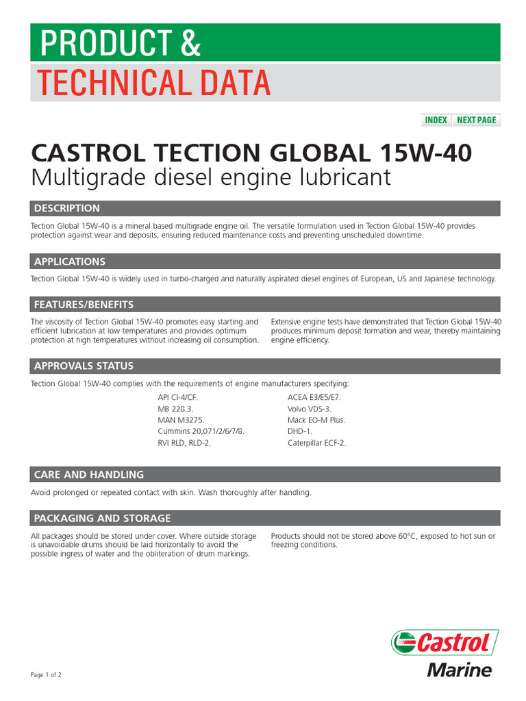 Tection Global 15W - 40 | Download Free PDF | Physical Sciences