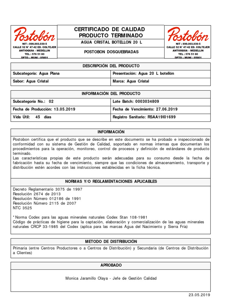 Certificado Calidad | PDF