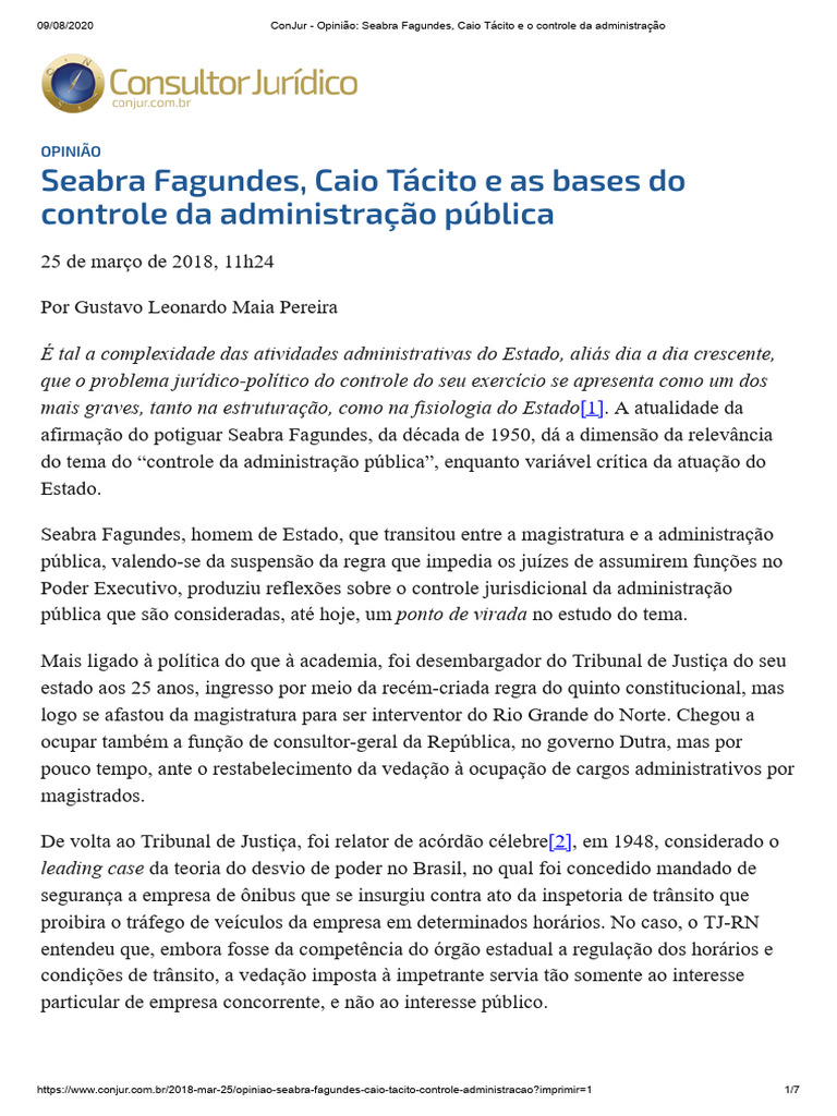 Controle da Administração Pública: Fagundes e Tácito | PDF | Estado ...
