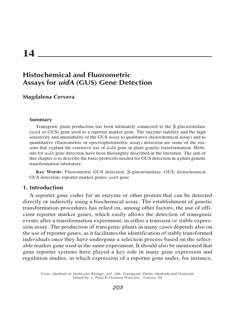 Histochemical and Fluorometric Assays For Iuidai Gus Gene Detect | PDF ...