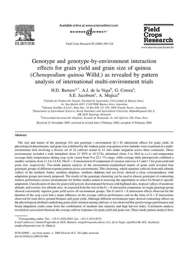 Bertero (2004) Genotype and Genotype-By-Environment Interaction Effects ...