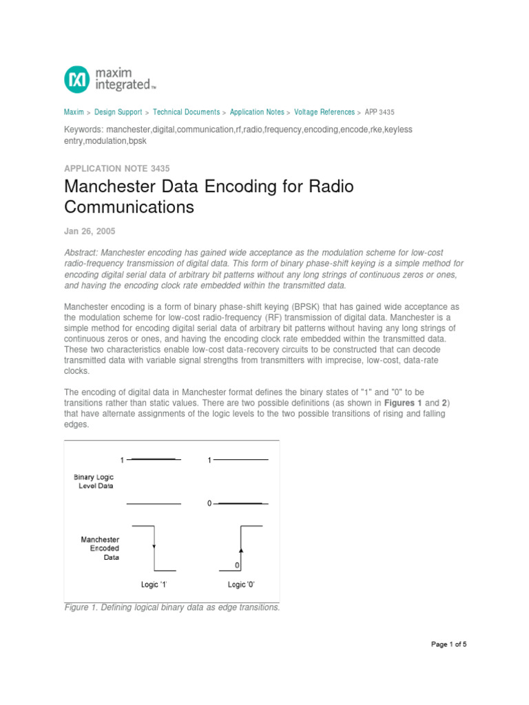 Manchester Data Encoding For Radio Communications | Download Free PDF ...