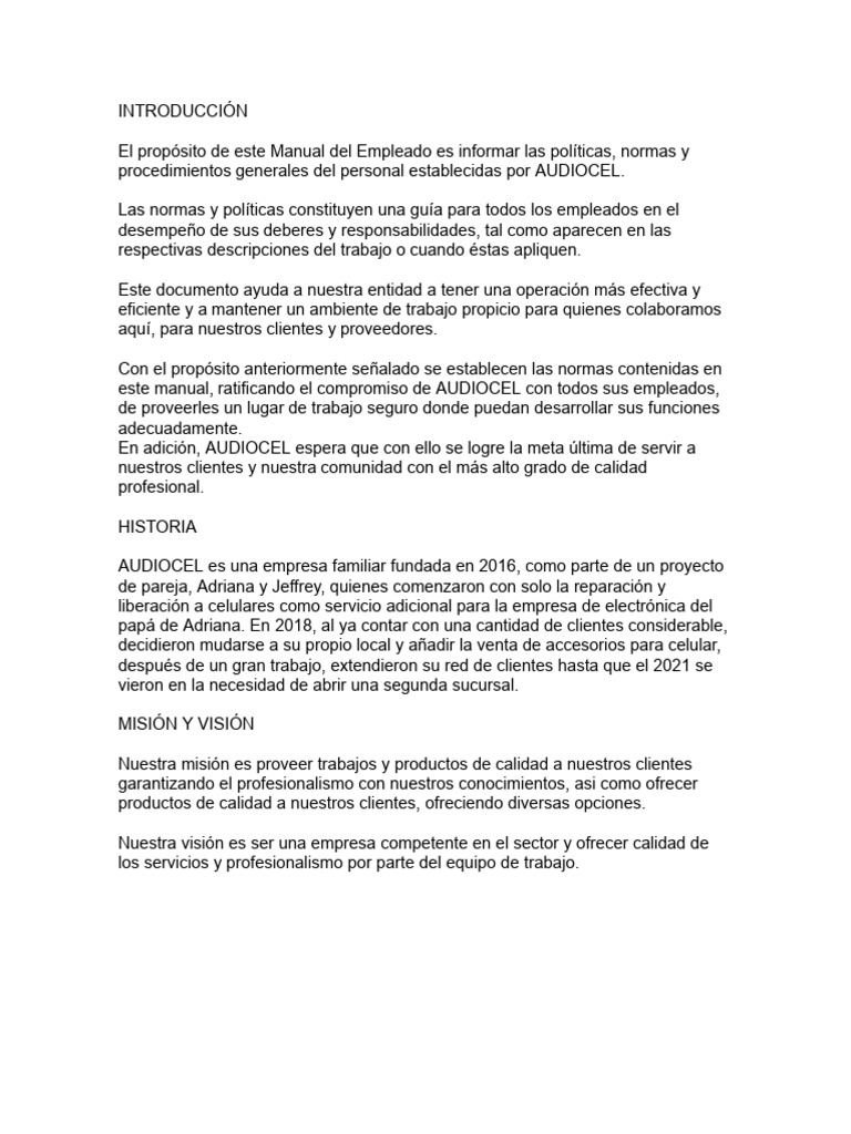 Manual Del Empleado AUDIOCEL | PDF | Calidad (comercial) | Business