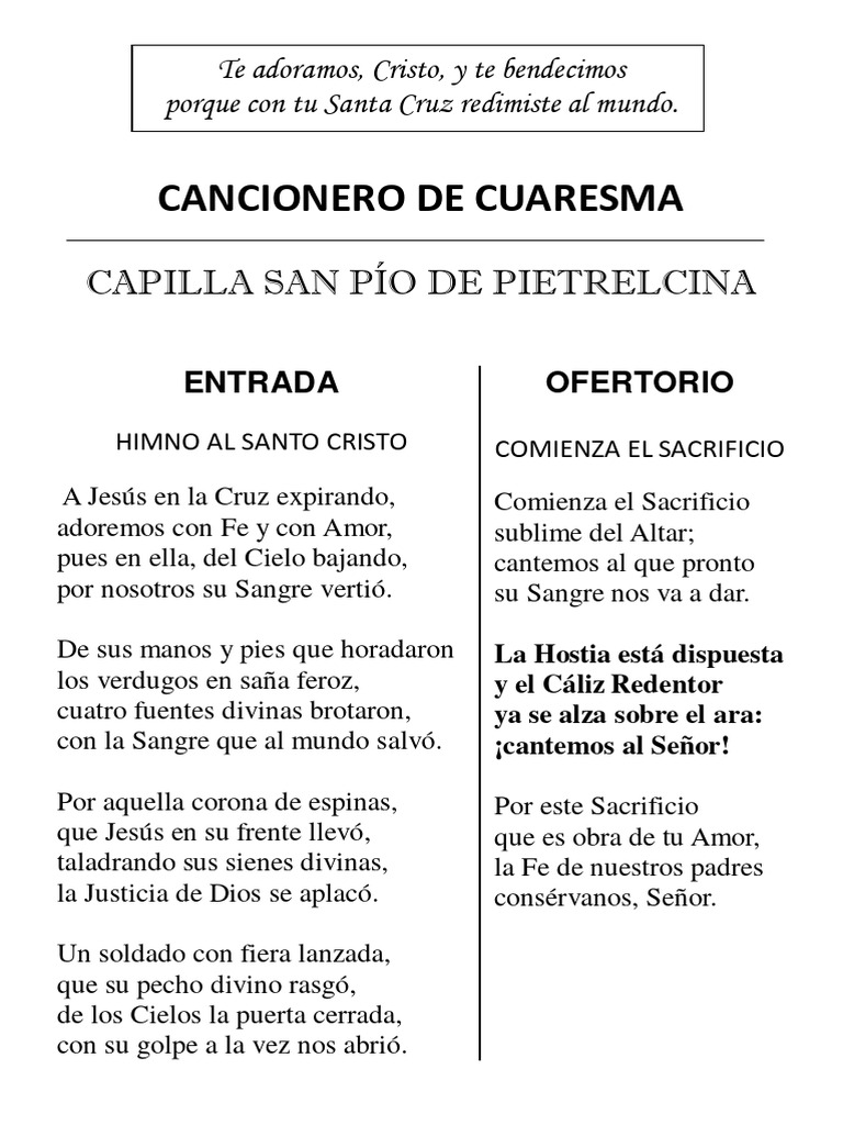 Cancionero Cuaresma | PDF | eucaristía | María, madre de Jesús