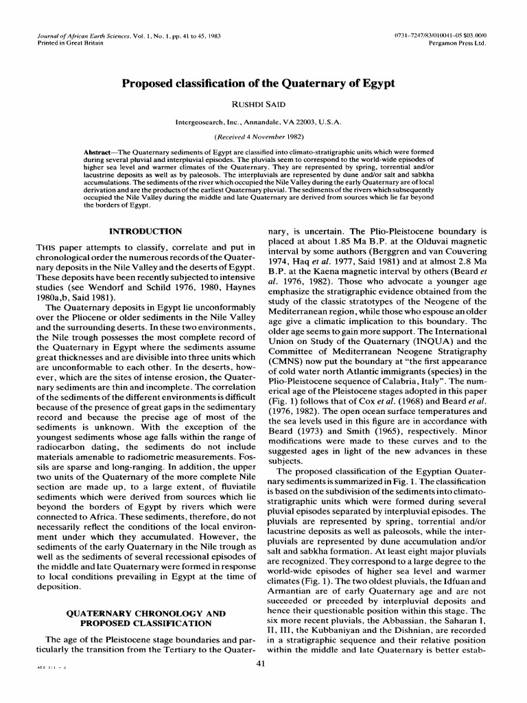 RUSHDI SAID 1983 Classification Og Quaternarry in Egypt | PDF ...
