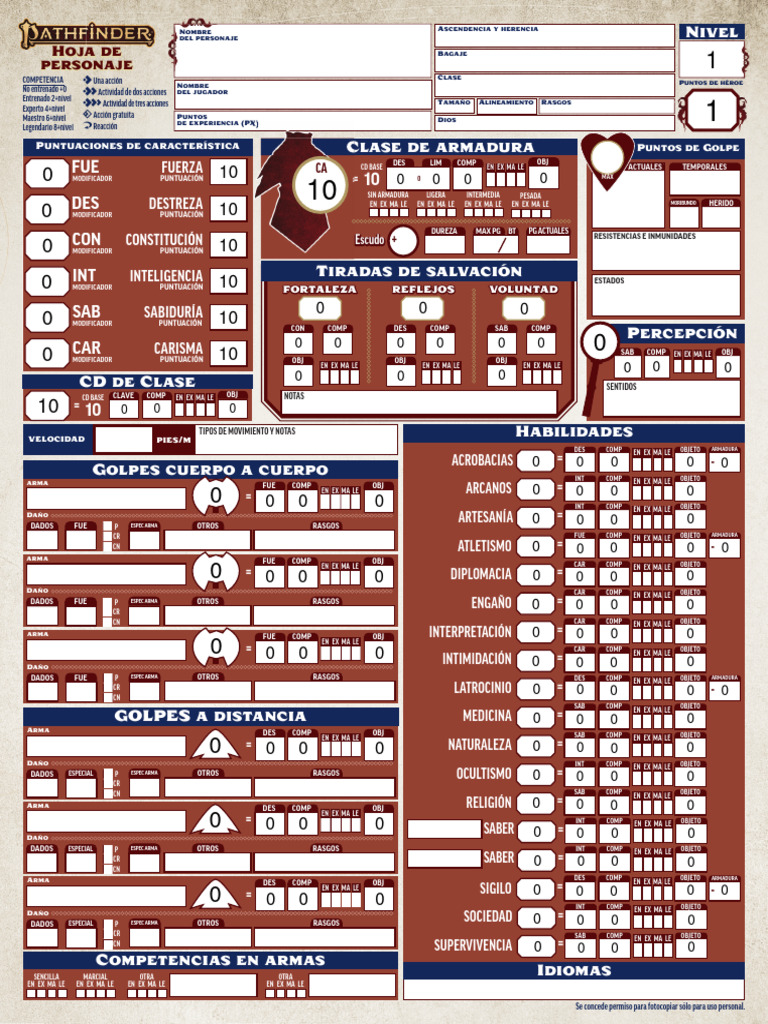 Ficha Pathfinder 2e Español Autorrellenable | PDF
