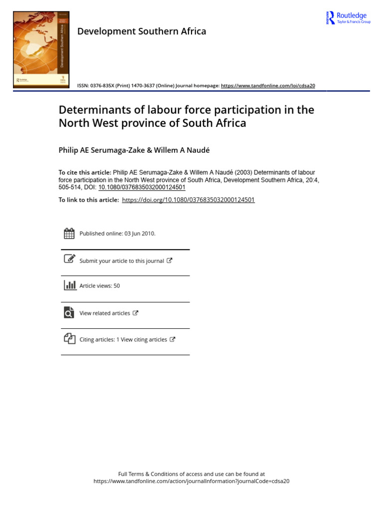 Determinants of Labour Force Participation in The North West Province ...
