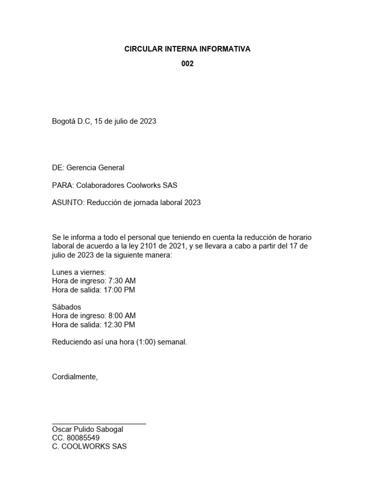 Circular Interna 002 | PDF