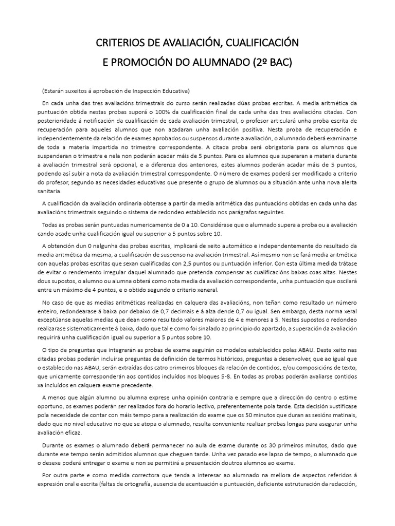 Criterios de Avaliación, Cualificación e Promoción Do Alumnado | PDF
