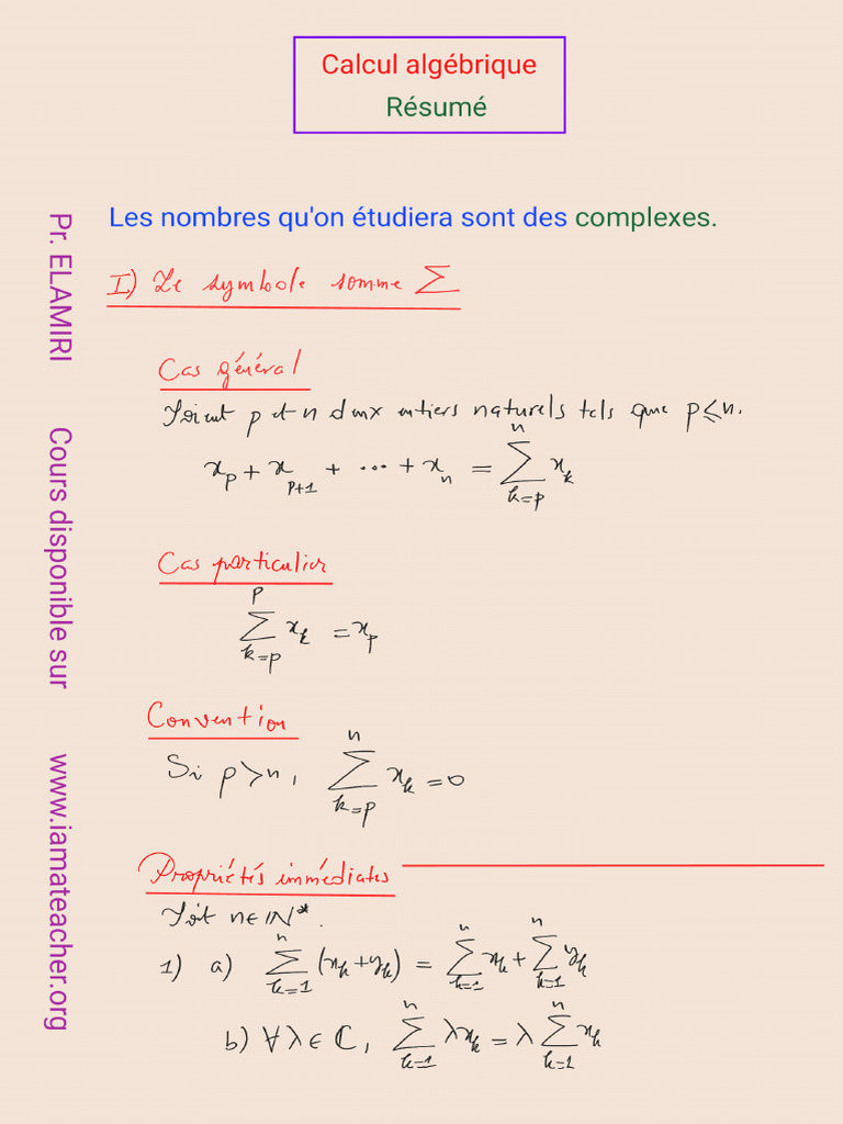 Résumé Calcul Algébrique | PDF