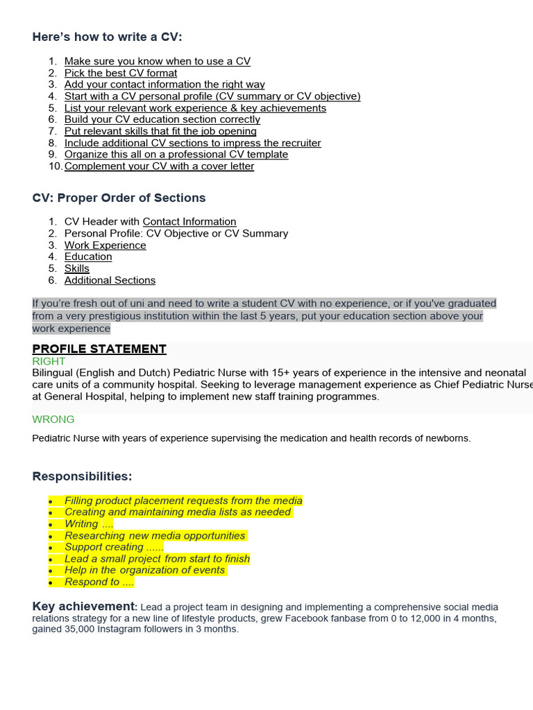 Here's How To Write A CV:: Profile Statement | PDF | Career & Growth