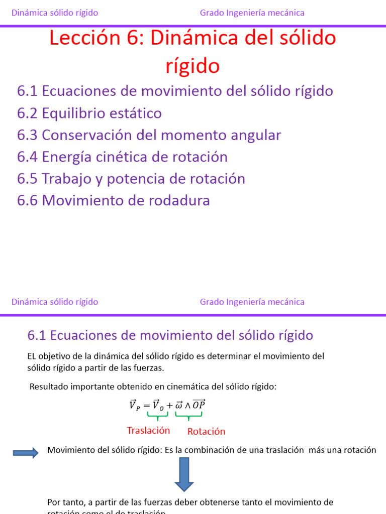 Transparencias Dinamica Del Solido Rigido | PDF | Dinámica (Mecánica) | Fuerza