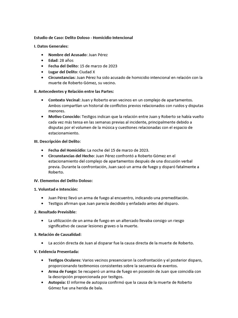 Anexo 3 Estudio de Caso Delito Doloso y Culposo | PDF | Homicidio | Intención (Derecho Penal)