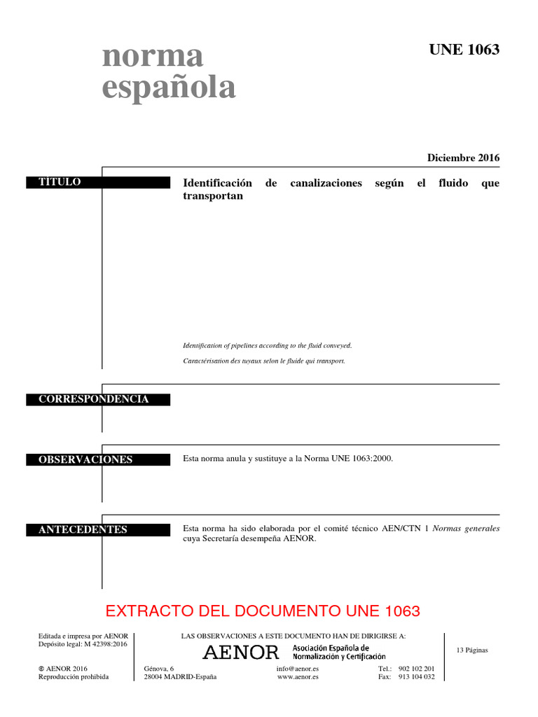 Norma UNE 1063: Identificación de canalizaciones | PDF